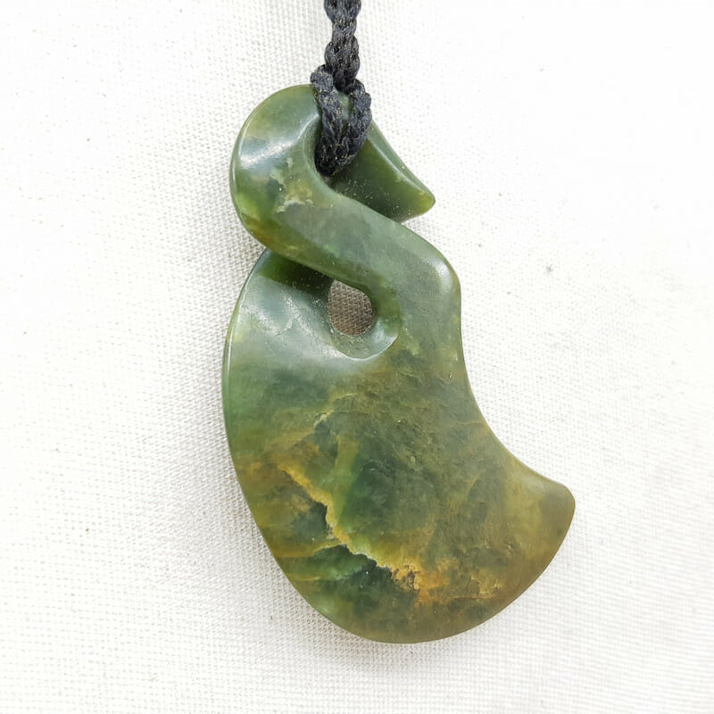 New Zealand Green Stone Maori Nephrite Pendant On Rope Necklace #54431 ...