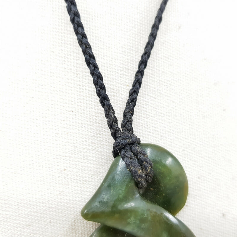 New Zealand Green Stone Maori Nephrite Pendant On Rope Necklace #54431 ...