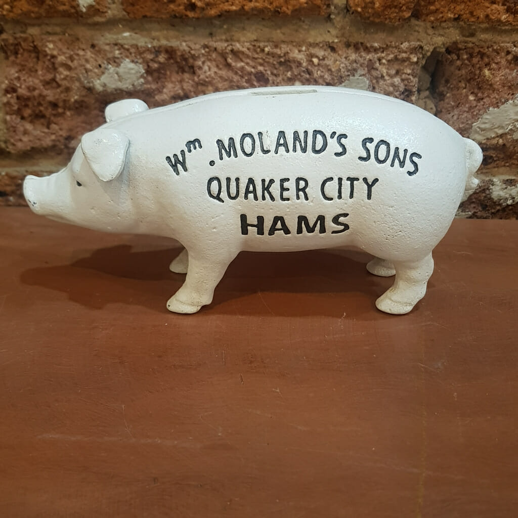 Moland's Hams Cast Iron Money Bank / Piggy Bank White #59143 - Monty's