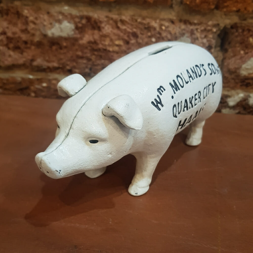 Moland's Hams Cast Iron Money Bank / Piggy Bank White #59143 - Monty's