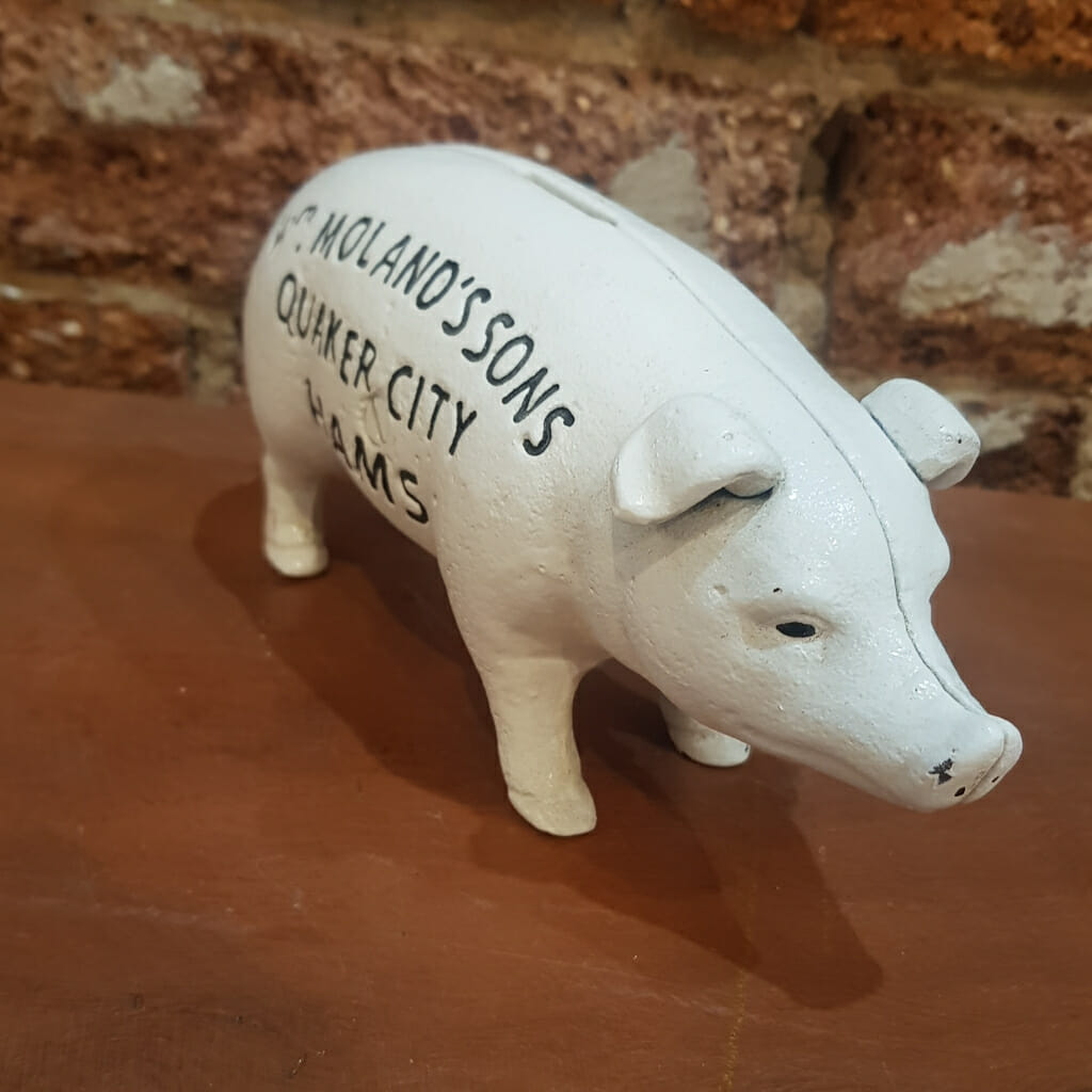 Moland's Hams Cast Iron Money Bank / Piggy Bank White #59143 - Monty's