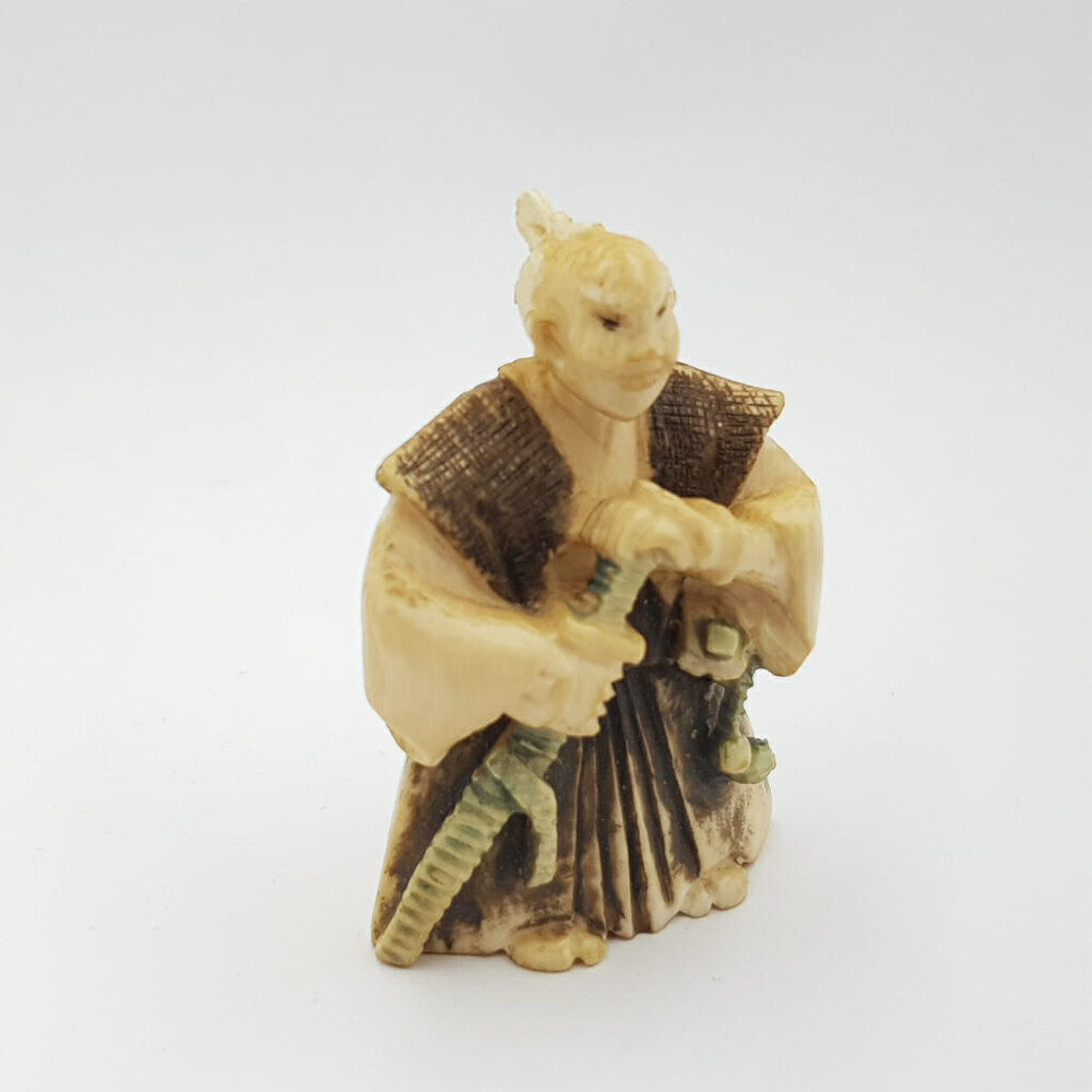Antique Netsuke Japanese Samurai With Sword - Signed #59250 - Monty's