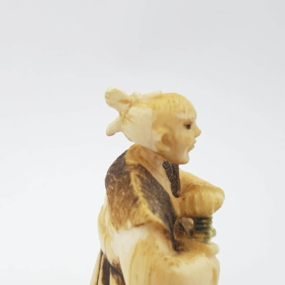 Antique Netsuke Japanese Samurai With Sword - Signed #59250 - Monty's