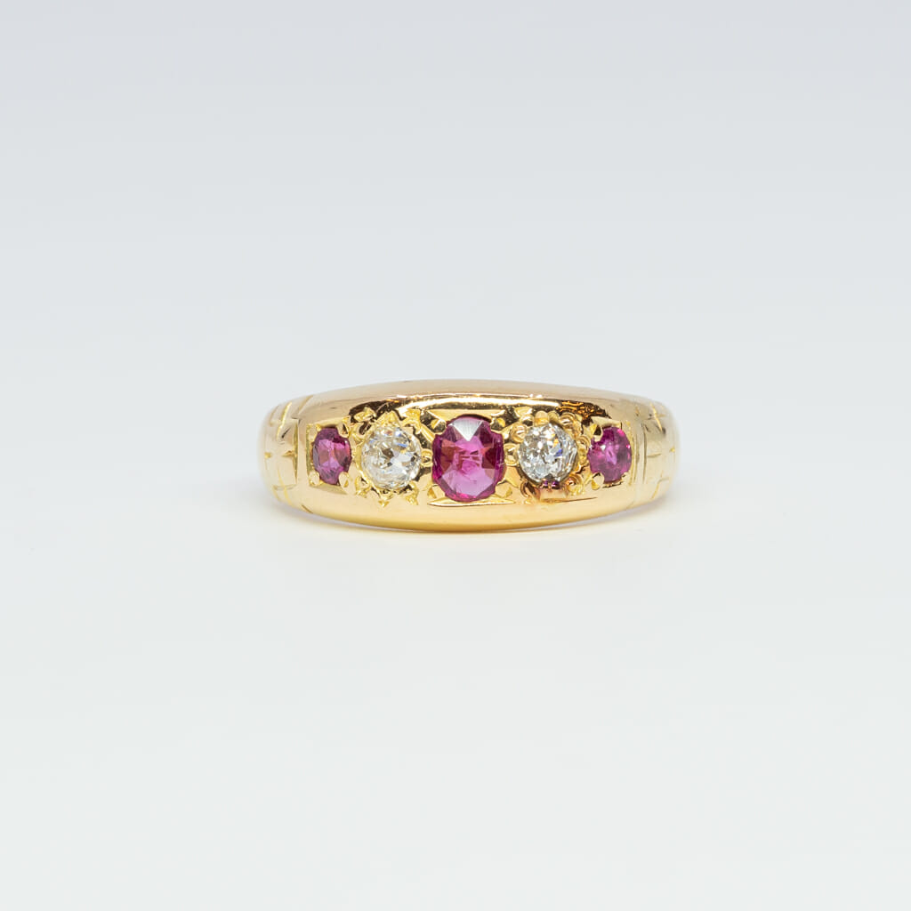Antique 18ct Yellow Gold Ruby & Old Cut Diamond Ring Size L 1/2 #56430 ...