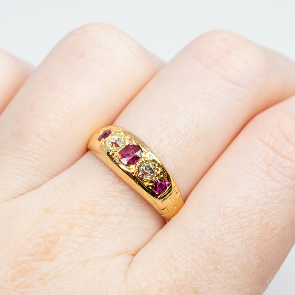 Antique 18ct Yellow Gold Ruby & Old Cut Diamond Ring Size L 1/2 #56430 ...