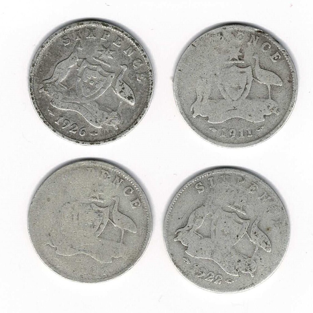 4x Pre-Decimal Sixpence 6D Sterling Silver Coins (1911 X2 1926 1922 ...
