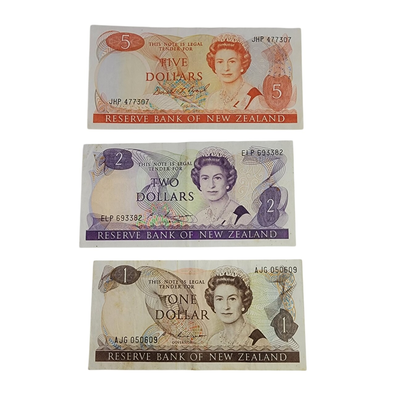 New Zealand $1 $2 & $5 Bank Notes Late 1980S - Excellent Condition ...