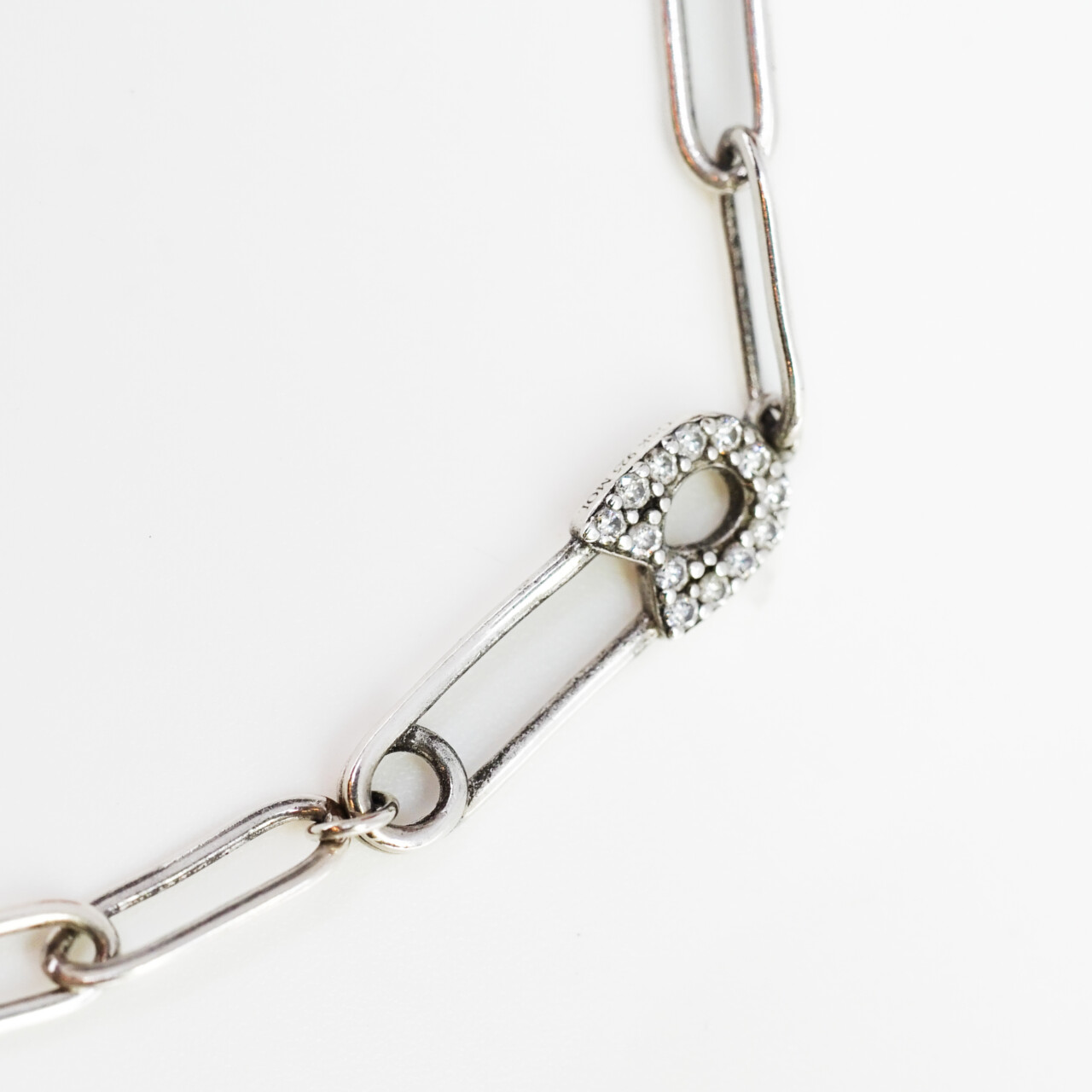 Sterling Silver Safety-Pin-Style Diamond Bracelet 17cm #66442 - Monty's