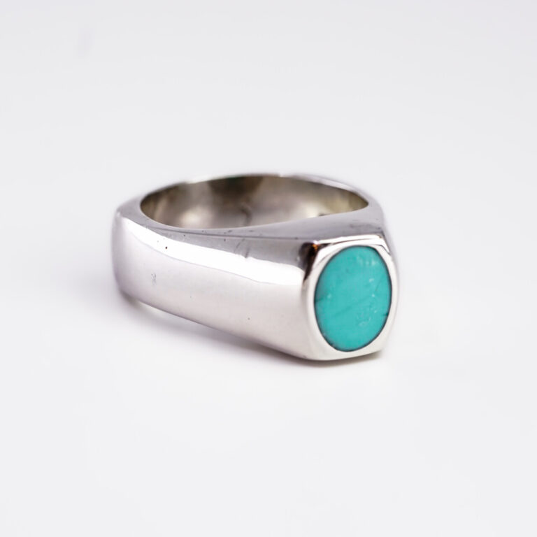 Sterling Silver Men’s Green Stone Signet Ring – Size V #66675 - Monty's