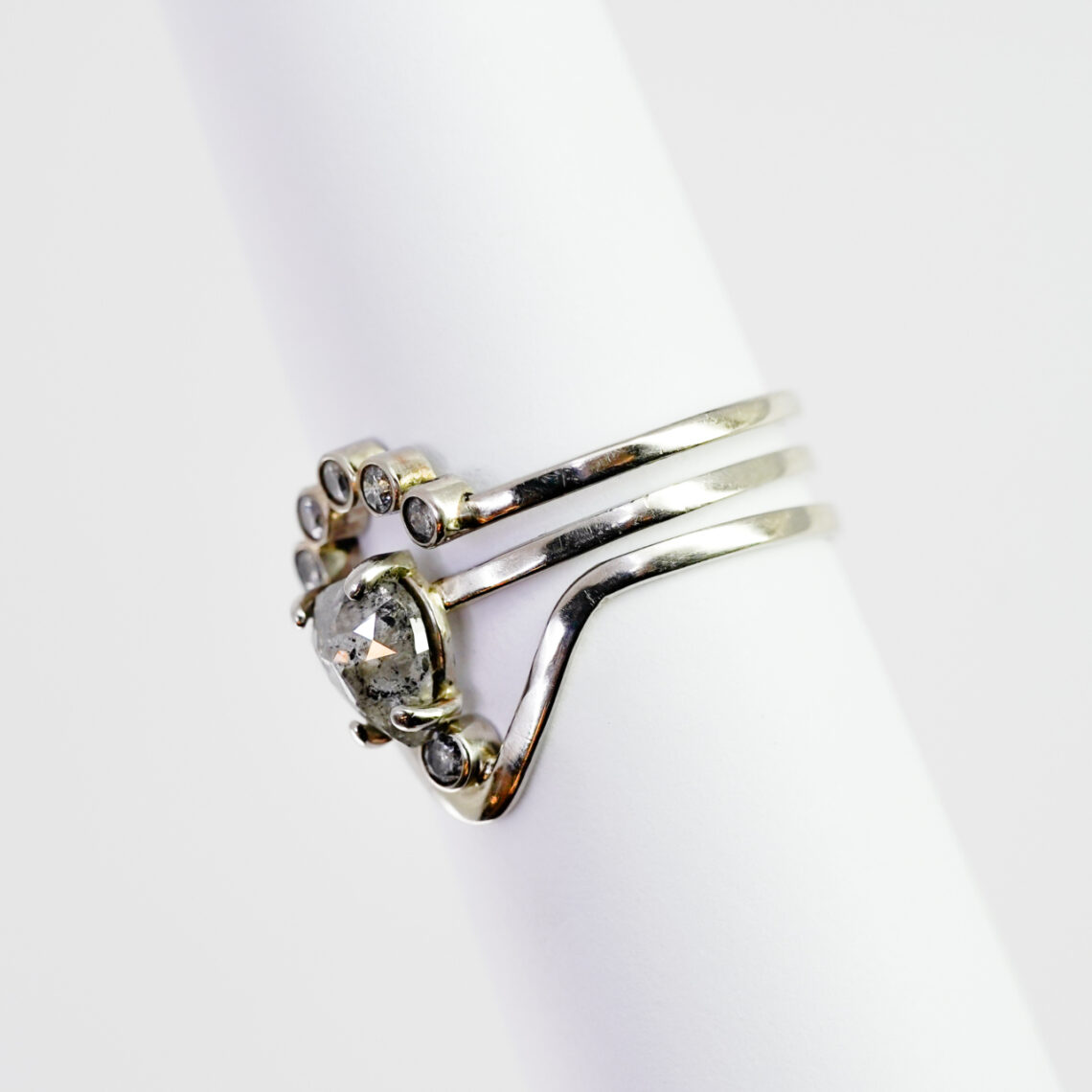 Alexis Russell 14ct White Gold Salt & Pepper Diamond Ring Set Of Three ...