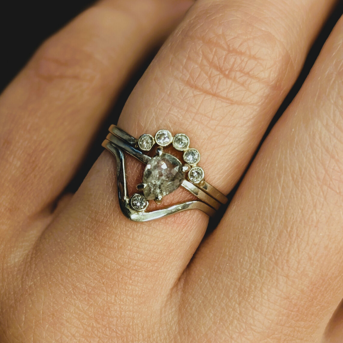 Alexis Russell 14ct White Gold Salt & Pepper Diamond Ring Set Of Three ...