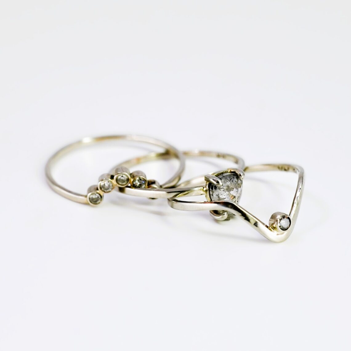 Alexis Russell 14ct White Gold Salt & Pepper Diamond Ring Set Of Three ...