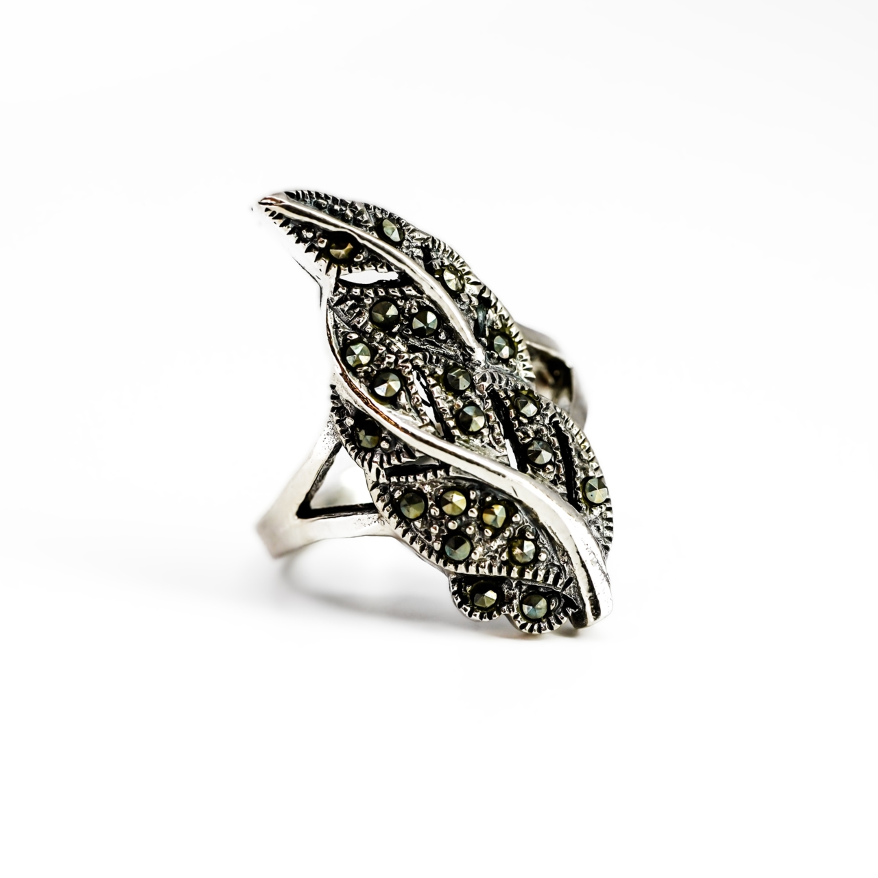 Sterling Silver Marcasite Leaf Ring Size O #68949 - Monty's