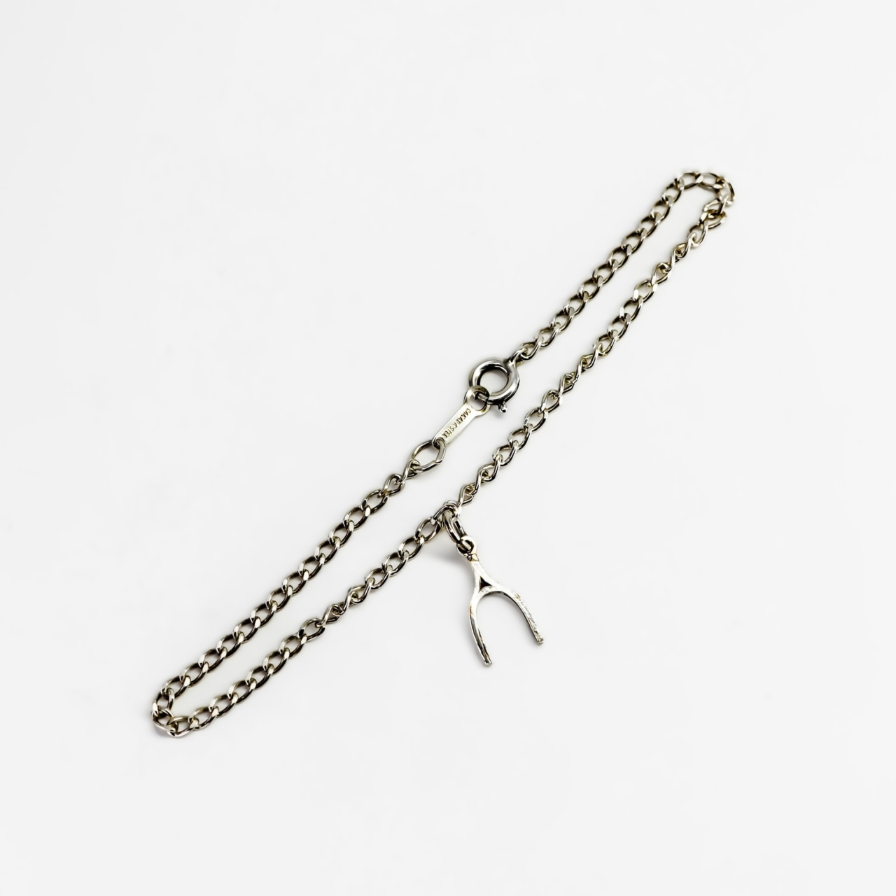 Sterling Silver Wish Bone Charm Bracelet 17cm #69086 - Monty's