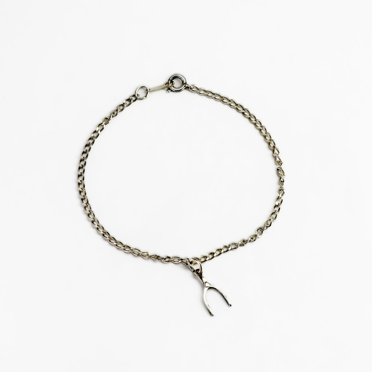 Sterling Silver Wish Bone Charm Bracelet 17cm #69086 - Monty's